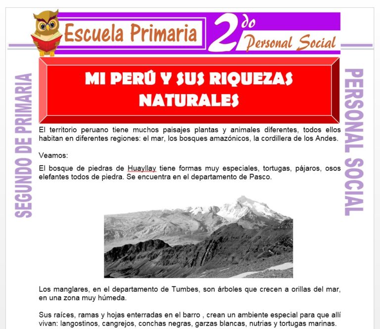 Mi Perú y sus Riquezas Naturales para Segundo de Primaria – Escuela