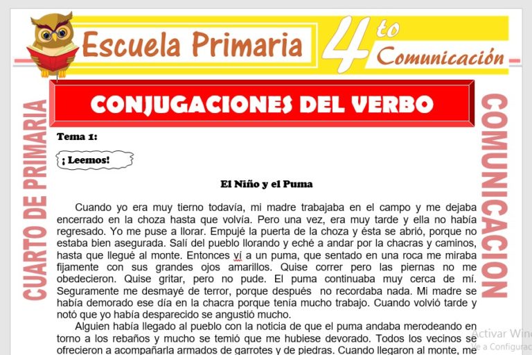 Conjugaciones del Verbo para Cuarto de Primaria – Escuela Primaria